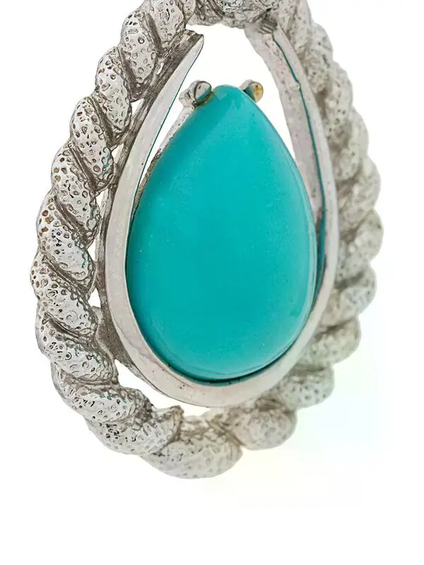 SUSAN CAPLAN 1970s Rope Motif Clip-on Earrings With Turquoise Stones
