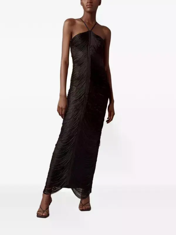 ELDORADO Fringe-trimmed Halterneck Maxi Dress - Black