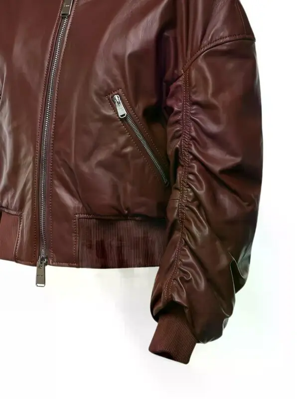 DONDUP Ruched Leather Bomber Jacket