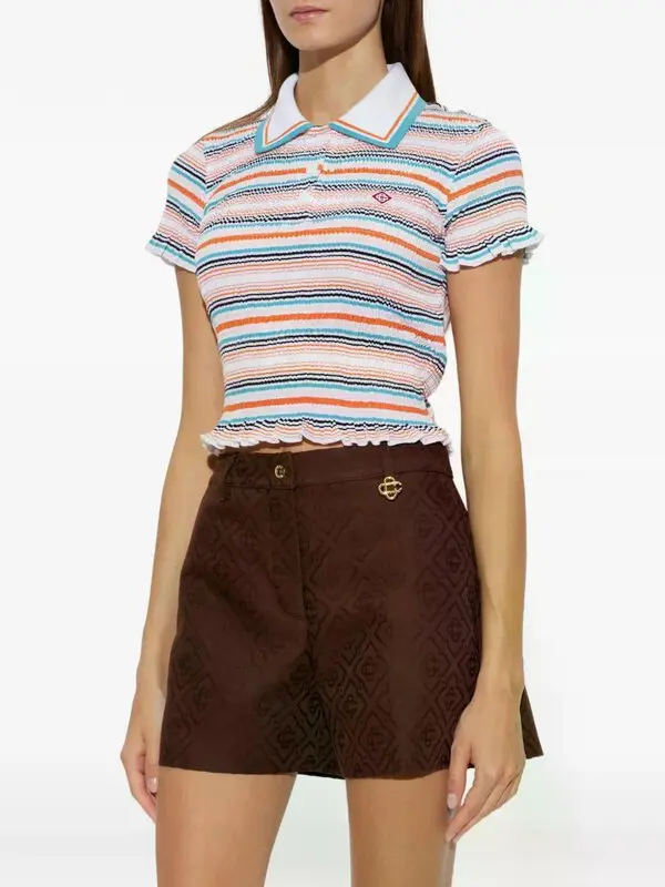 Casablanca Striped Cotton Polo Shirt - White