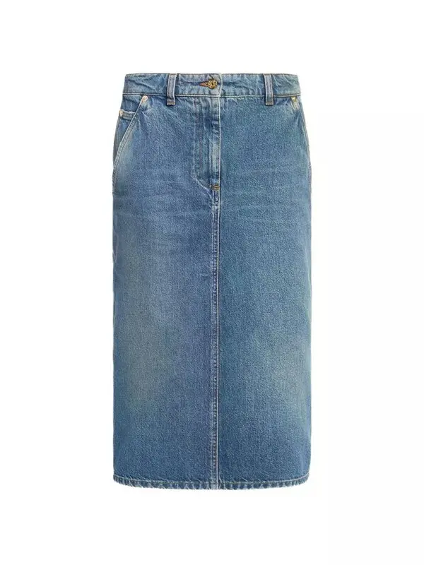 Elie Saab Washed-denim Pencil Midi Skirt - Blue