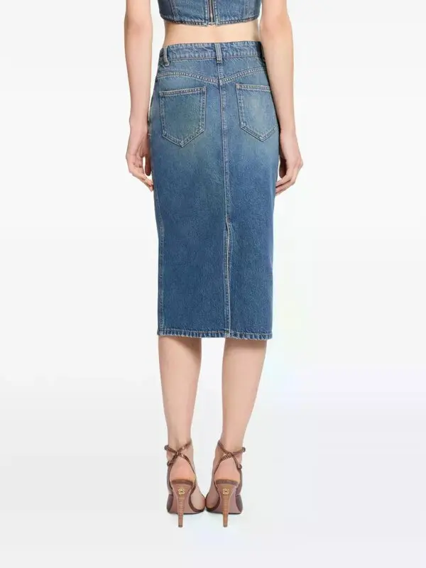 Elie Saab Washed-denim Pencil Midi Skirt