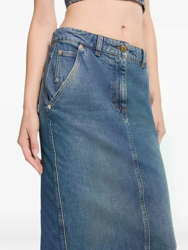Elie Saab Washed-denim Pencil Midi Skirt