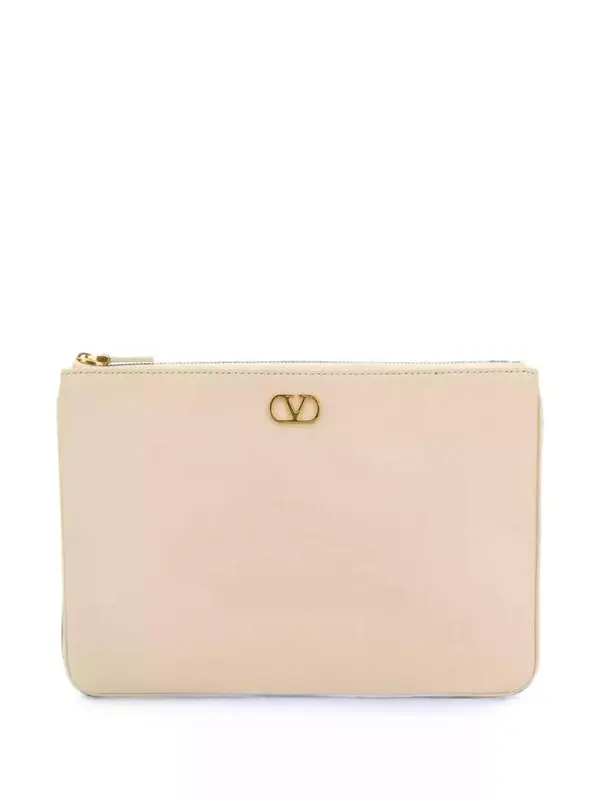 Valentino Garavani Vlogo Leather Small Clutch Bag - Neutrals