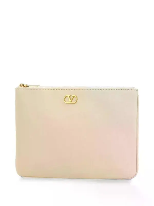 Valentino Garavani Vlogo Leather Small Clutch Bag - Neutrals