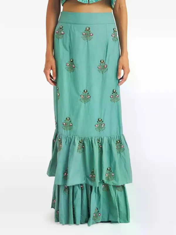 Antik Batik Simone Bead-embellished Tiered Maxi Skirt - Blue