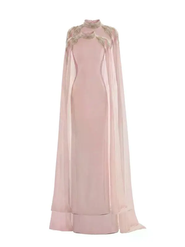 SAIID KOBEISY Embellished Cape-sleeve Maxi Dress - Pink