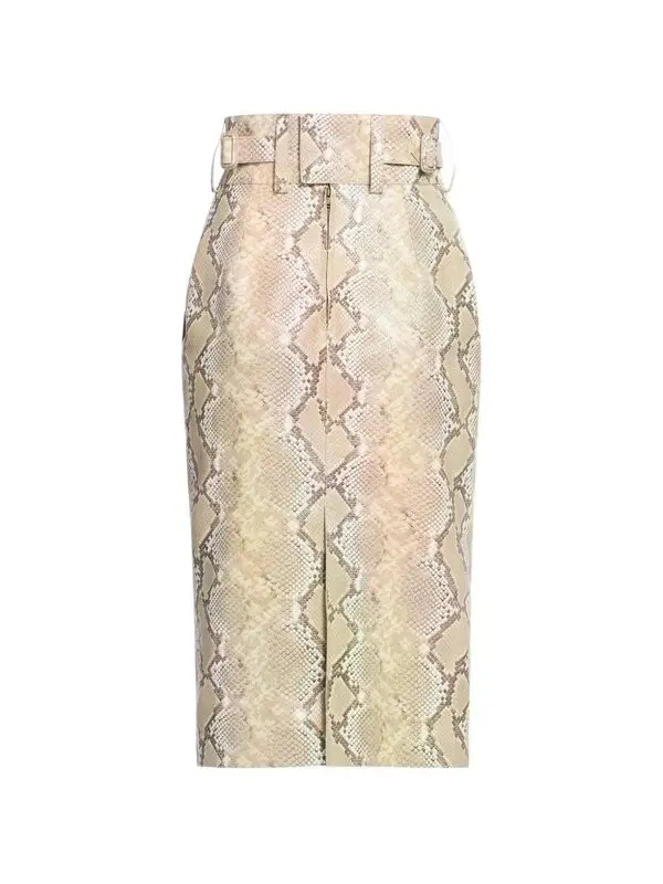Elie Saab Python-print Belt-loops Midi Skirt