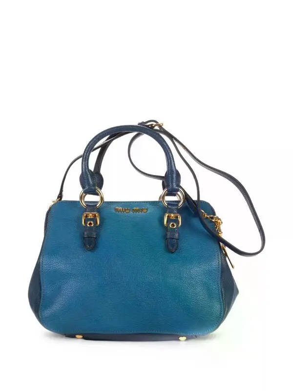 Miu Miu Madras Buckled-handles Tote Bag - Blue