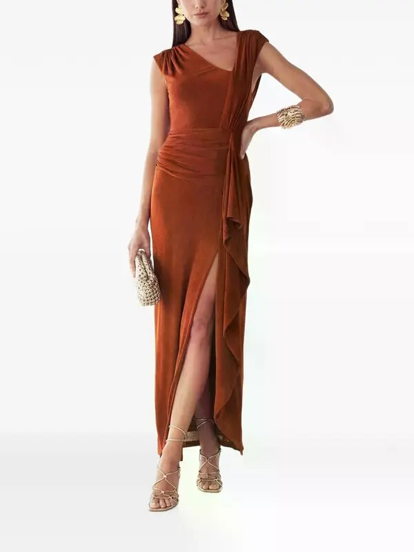 BWLDR Ruched Asymmetric Maxi Dress - Brown