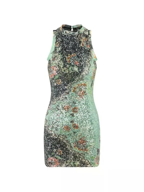 Roberto Cavalli Sequin-embellished Floral-print Mini Dress