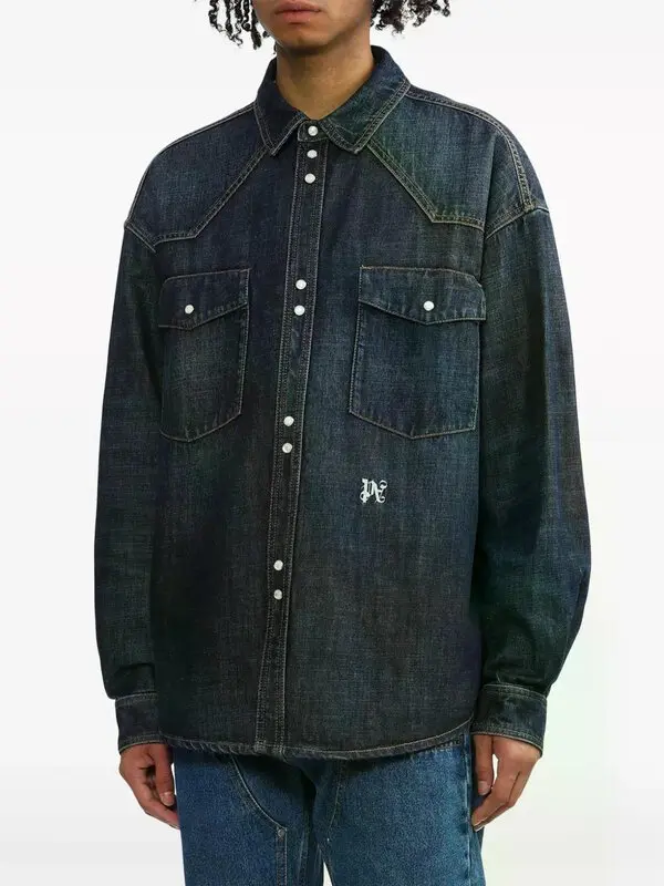 Palm Angels Logo-embroidered Denim Shirt