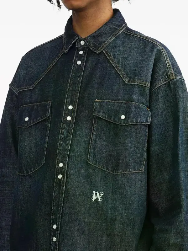 Palm Angels Logo-embroidered Denim Shirt