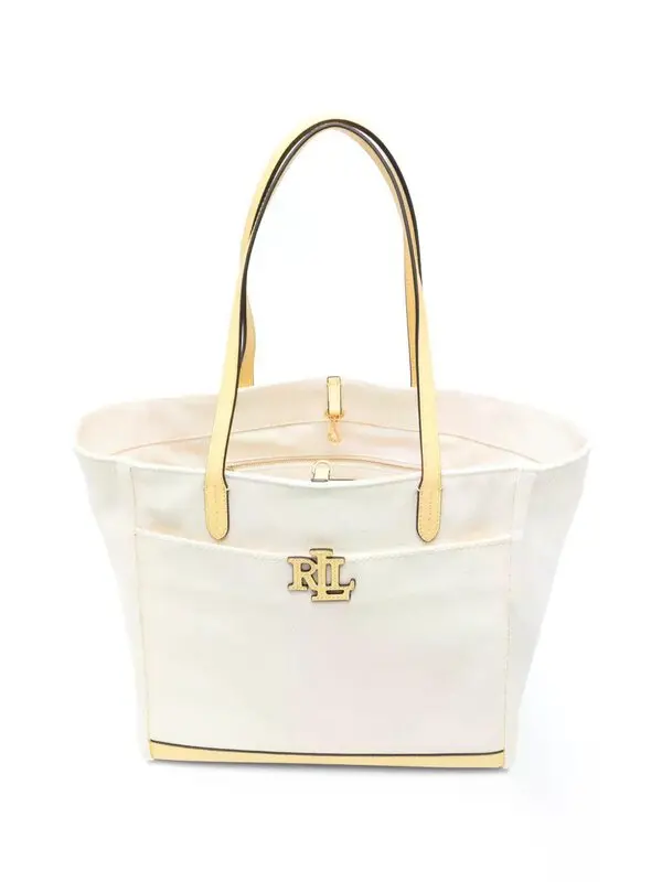 Ralph Lauren Large Canvas Tote Bag With Logo Plaque - Neutrals