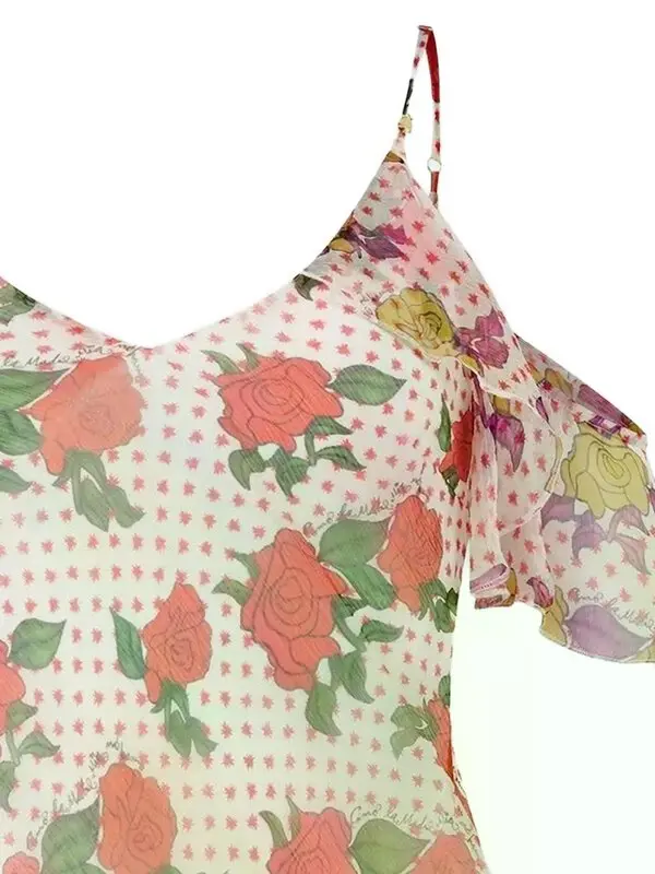 DONDE ESTEBAN Pajaritos Floral-print Ruffled Camisole Top - Neutrals