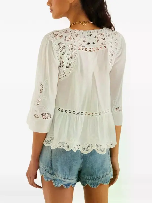 Farm Rio Scalloped-edge Denim Shorts - Blue