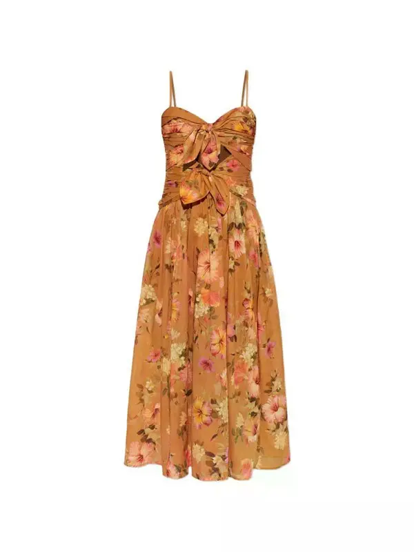 Zimmermann Mahon Floral-print Tie-detail Midi Dress - Neutrals