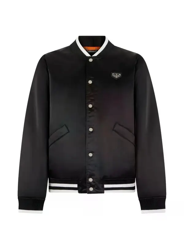 Philipp Plein Satin College Bomber Logo Jacket - Black