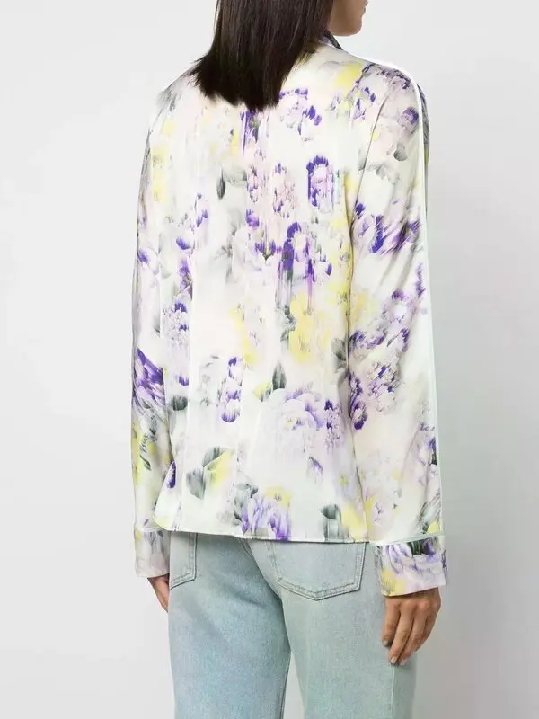 Off-White Chine Satin Floral-print Shirt