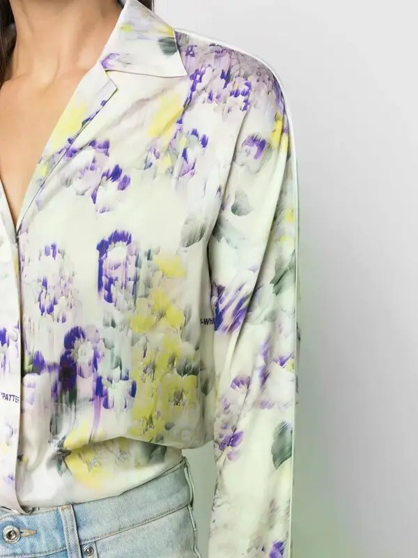 Off-White Chine Satin Floral-print Shirt