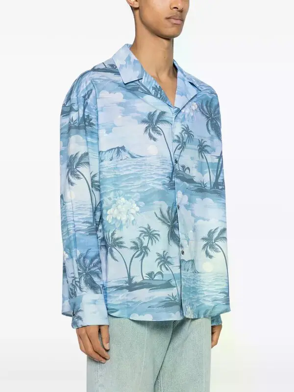 Palm Angels Sunset-print Bowling Shirt - Blue
