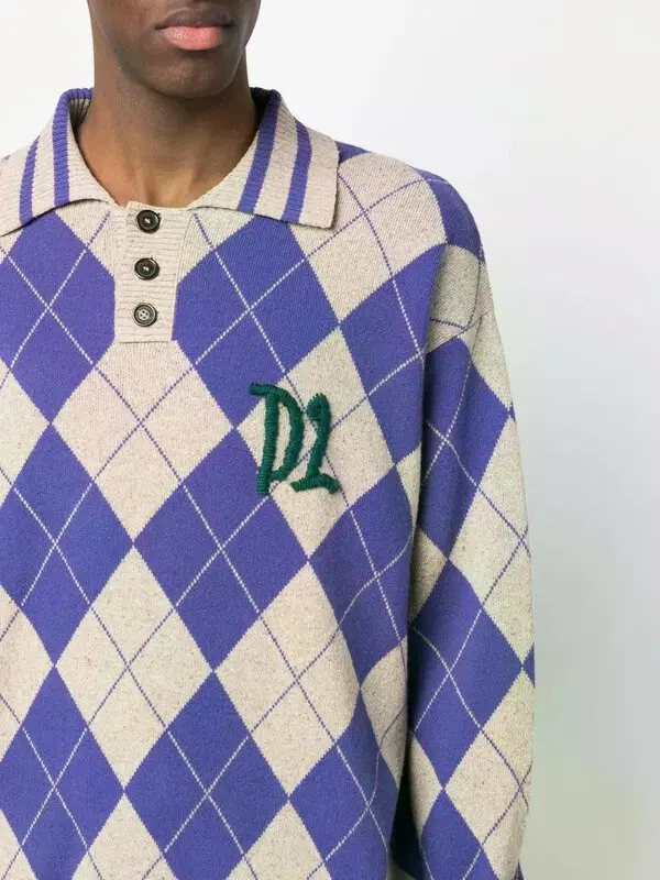Dsquared2 Argyle Check Polo Collar Jumper