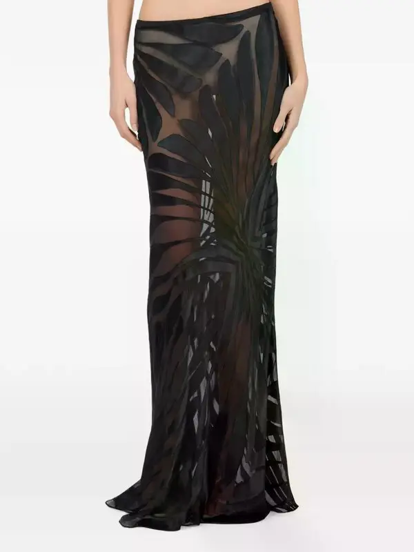 Roberto Cavalli Sheer Ray Print Maxi Skirt - Black