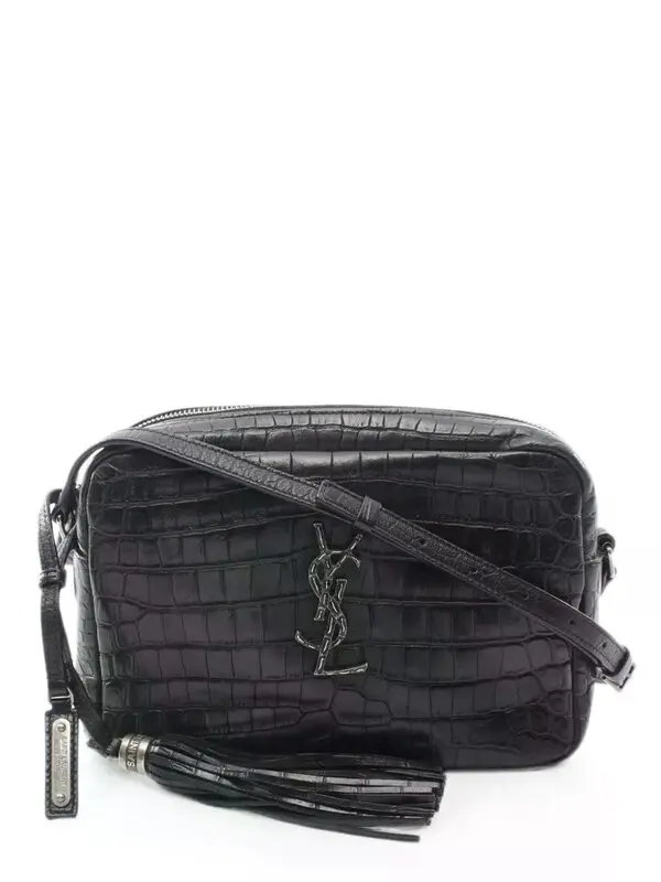 Saint Laurent 2010s Lou Croc-embossed Leather Crossbody Bag - Black