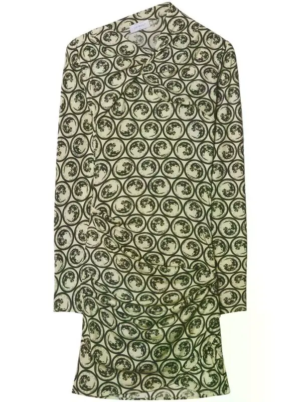 Off-White Moon-print Gathered Asymmetric Dress - Neutrals