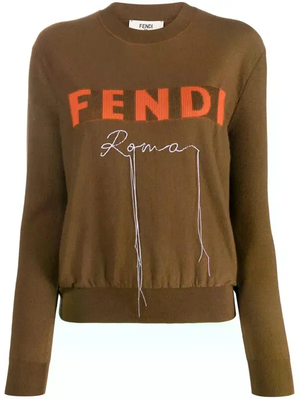 Fendi Logo-jacquard Sweater - Brown