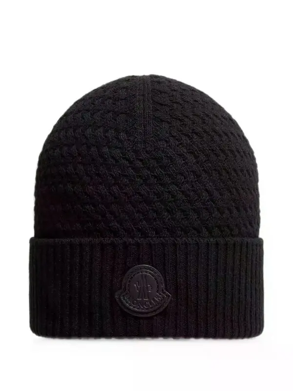 Moncler Logo-patch Cable-knit Beanie Hat - Black