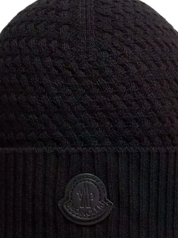 Moncler Logo-patch Cable-knit Beanie Hat