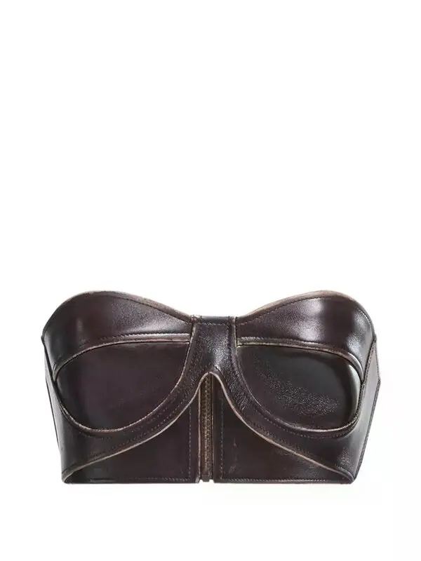 Elie Saab Leather Sweetheart-neck Bralette Top