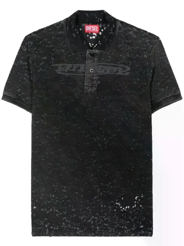 DIESEL® Logo-print Distressed Polo Shirt - Black