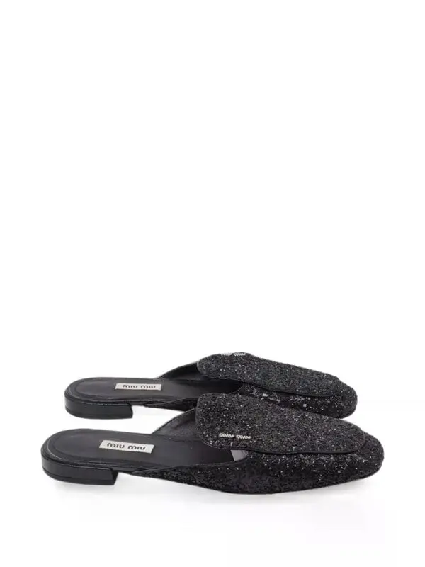 Miu Miu Glittered Leather Mules - Black