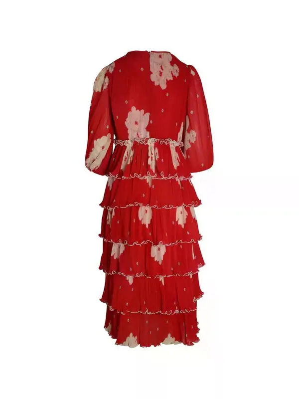 GANNI Tiered Floral-print Dress - Red