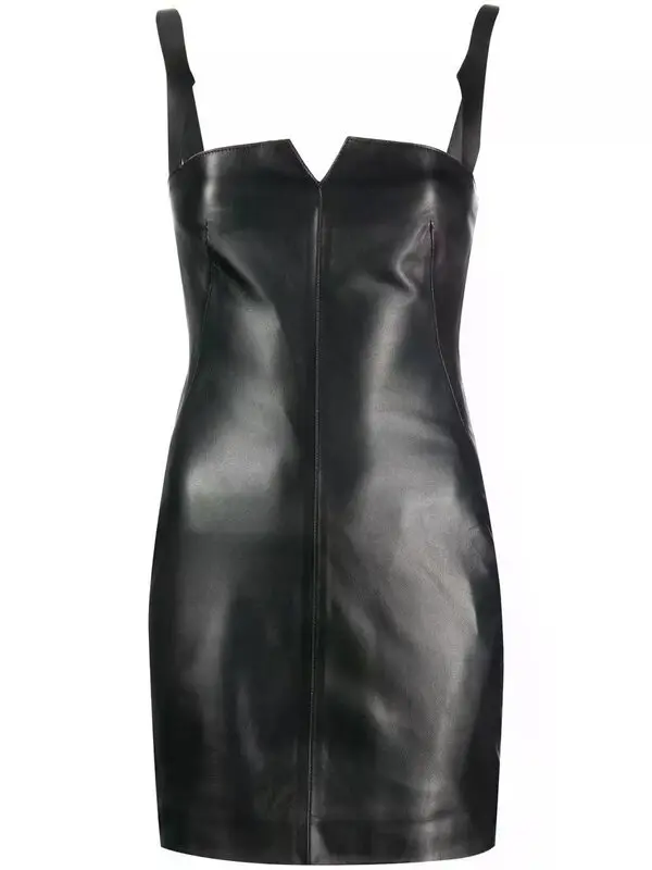 Off-White Leather Mini Dress - Black