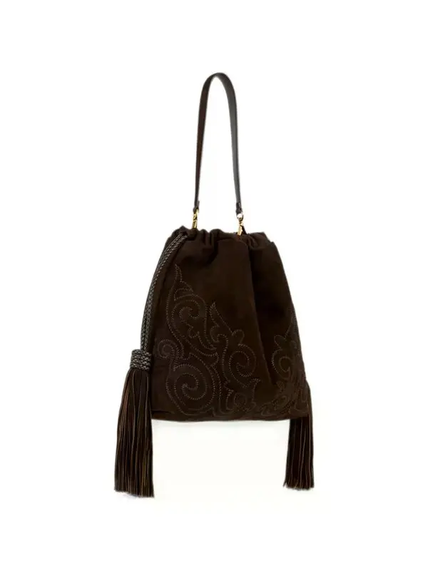 Etro Medium Suede Kalispera Bag With Patch And Tassels