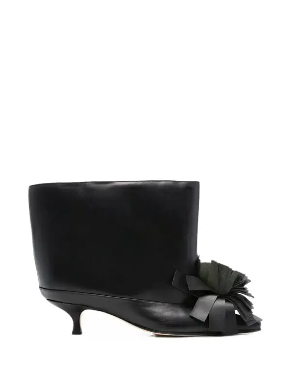 A.W.A.K.E. Mode Flower-detail Leather Ankle Boots - Black