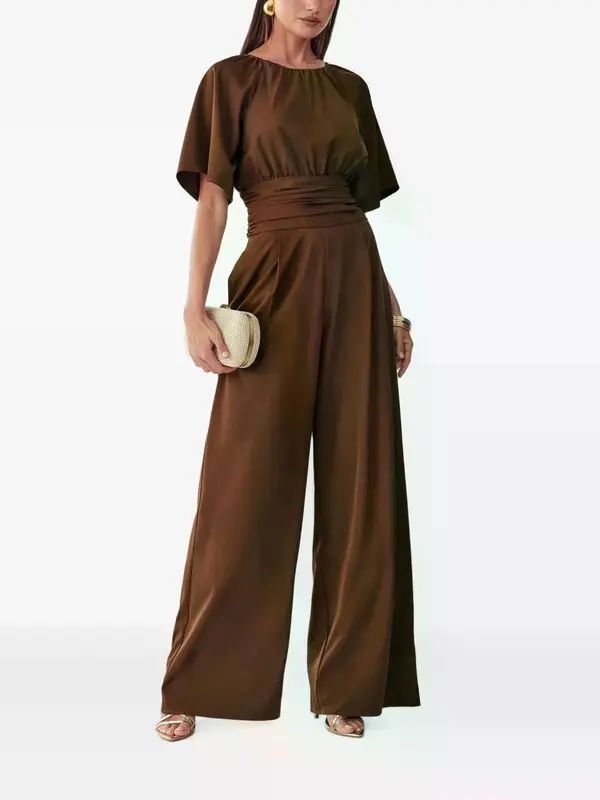 WILLA Gathered Wide-leg Jumpsuit - Brown