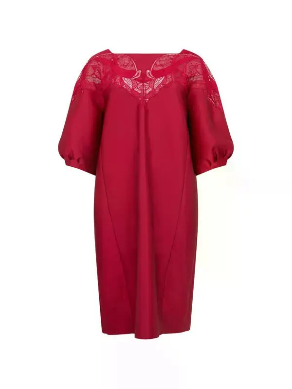 Alberta Ferretti Lace-trim Puff-sleeve Midi Dress - Red
