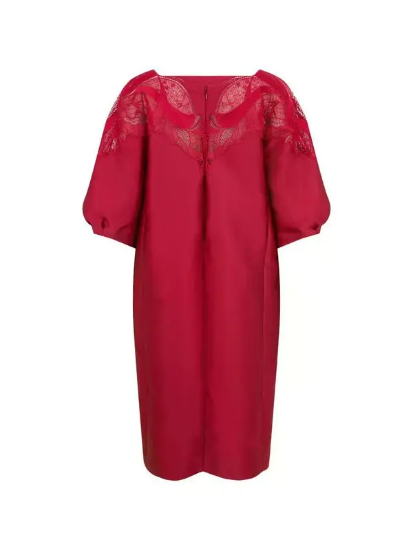 Alberta Ferretti Lace-trim Puff-sleeve Midi Dress