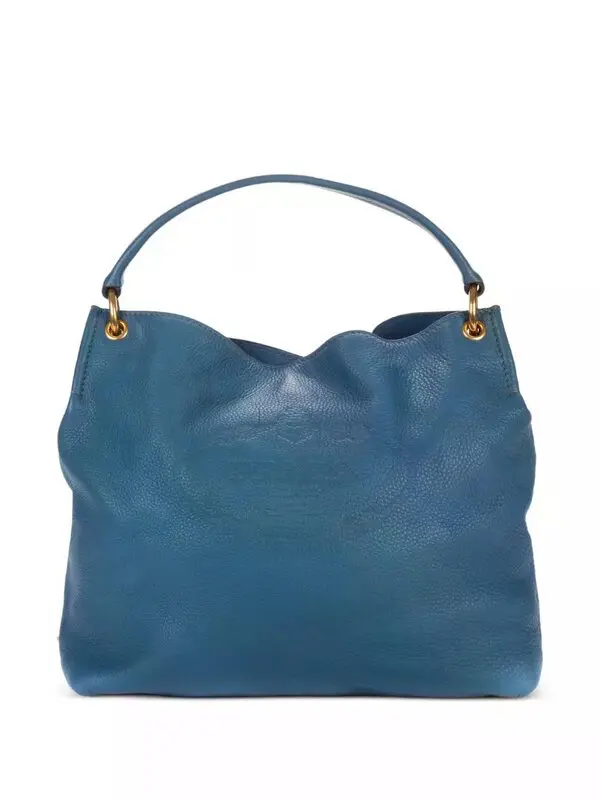 Prada Large Vitello Daino Logo-embossed Tote Bag - Blue