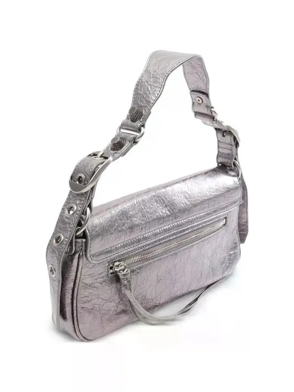 Balenciaga Tone Leather Studded Shoulder Bag - Silver
