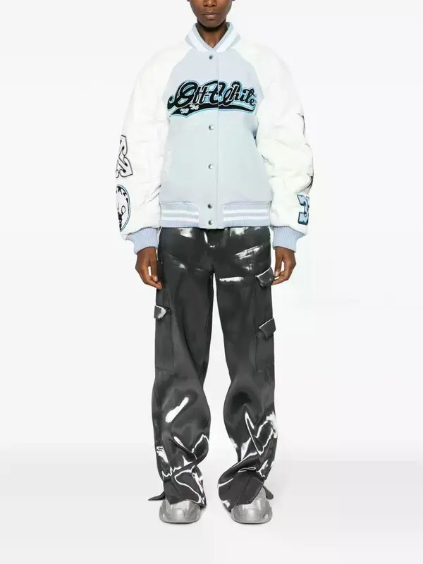 Off-White Moon Wheel Leather Varsity Jacket - Blue