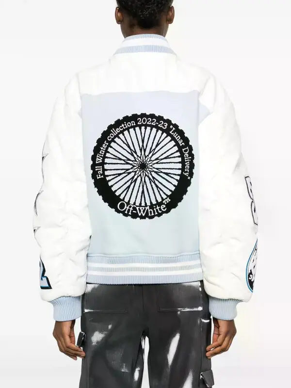 Off-White Moon Wheel Leather Varsity Jacket