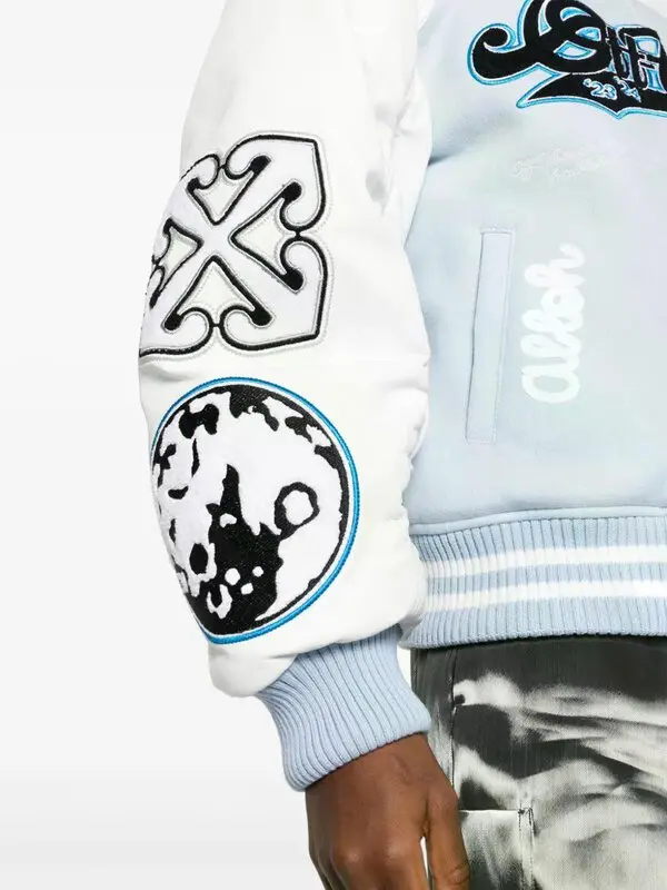 Off-White Moon Wheel Leather Varsity Jacket