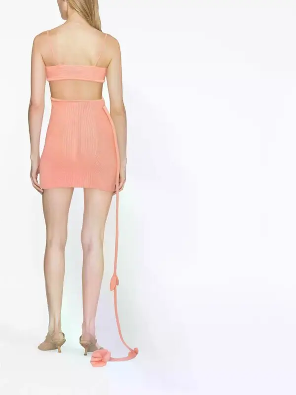 Off-White Flower Ribbon Ribbed Minidress