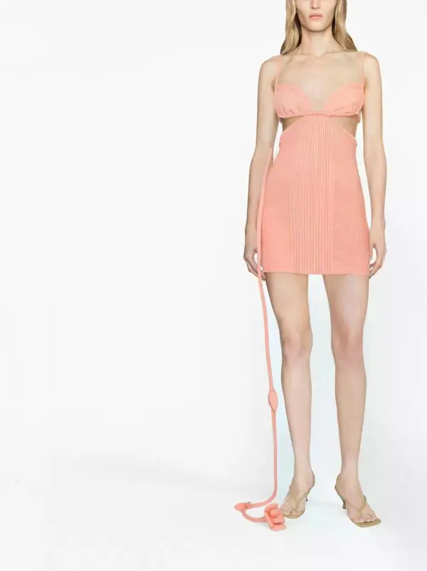 Off-White Flower Ribbon Ribbed Minidress