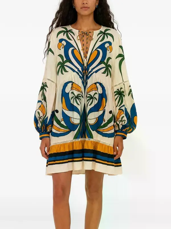 Farm Rio Tropical-graphic Ruffled Mini Dress
